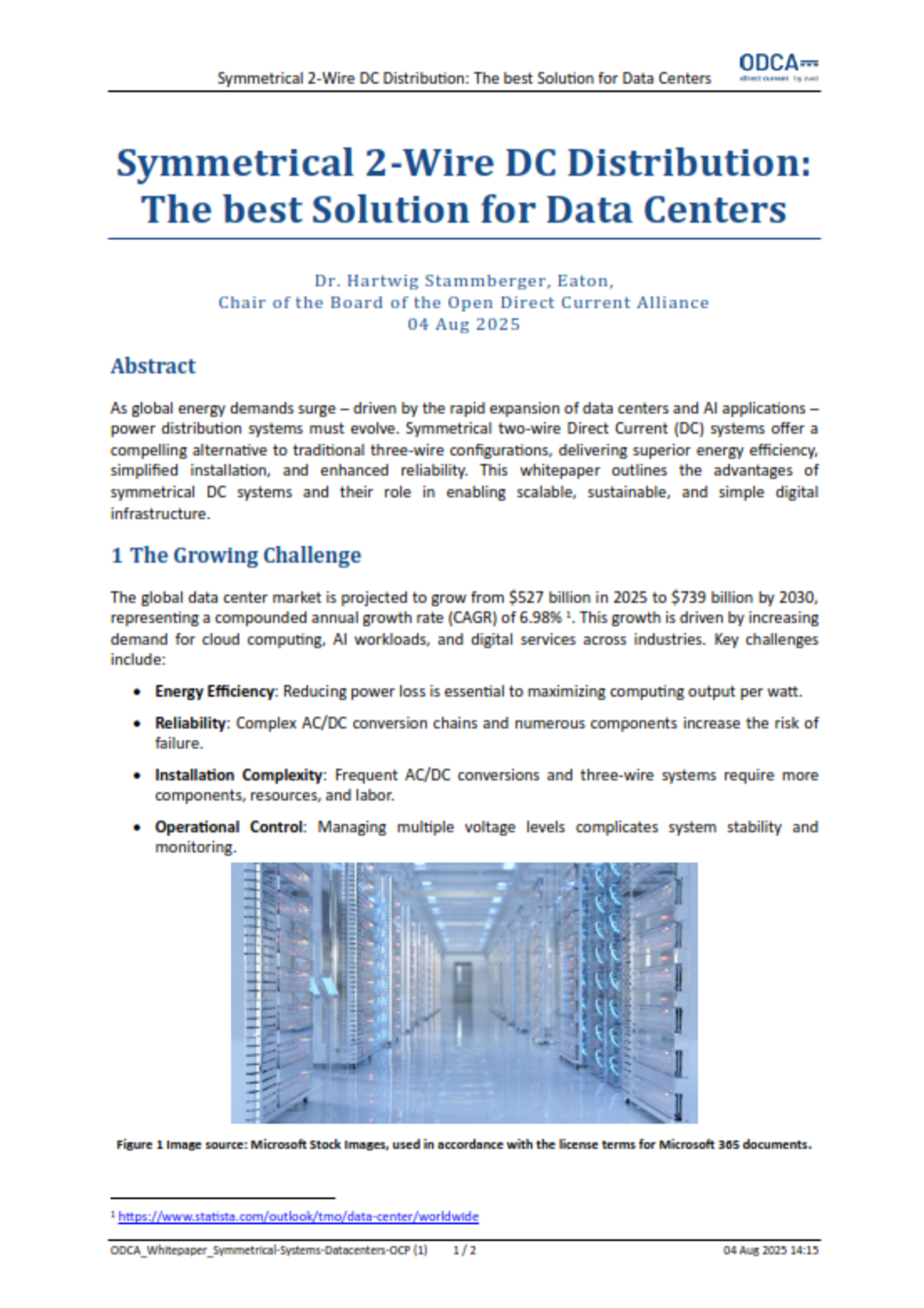 ODCA Whitepaper: Symmetrical 2-Wire DC Distribution for Data Centers